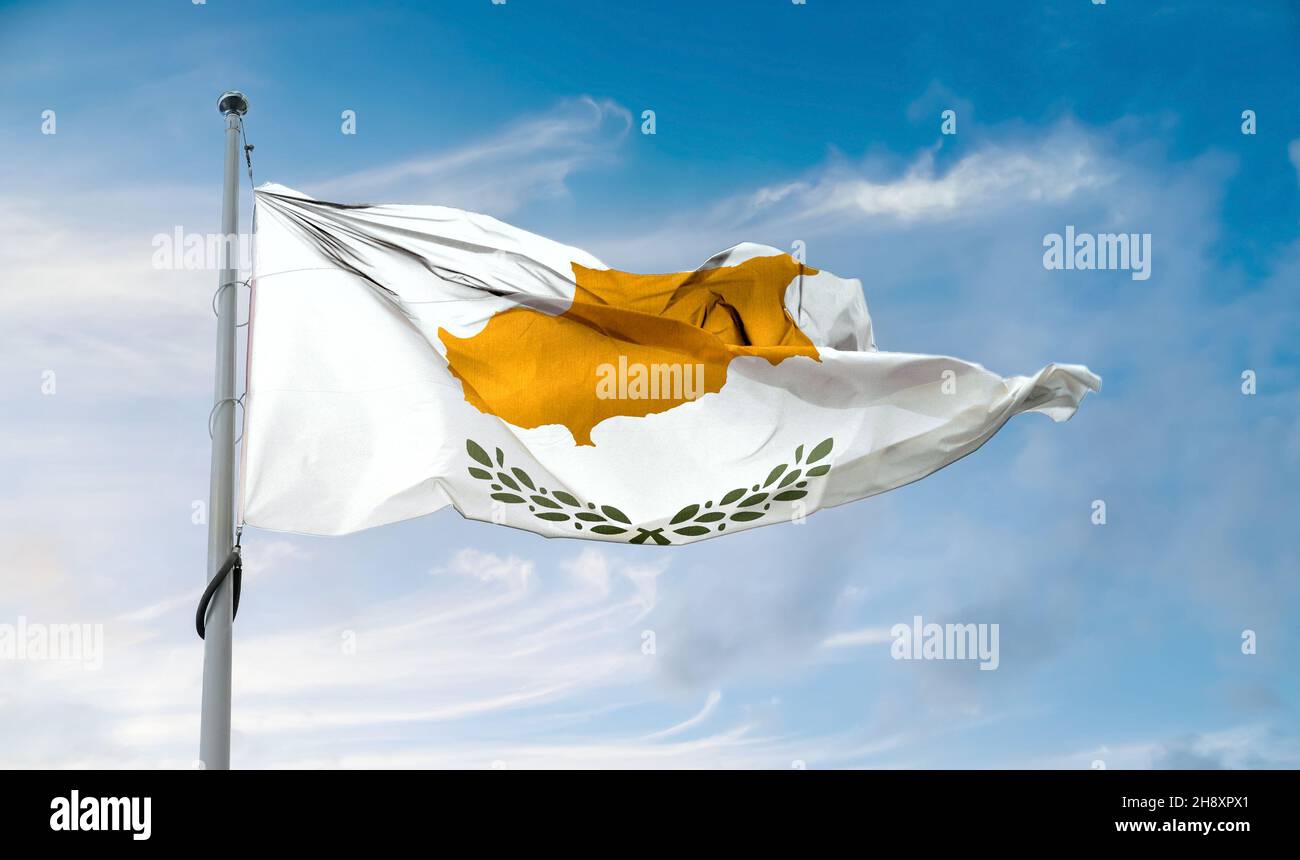 Cyprus flag on flag pole hi-res stock photography and images - Alamy