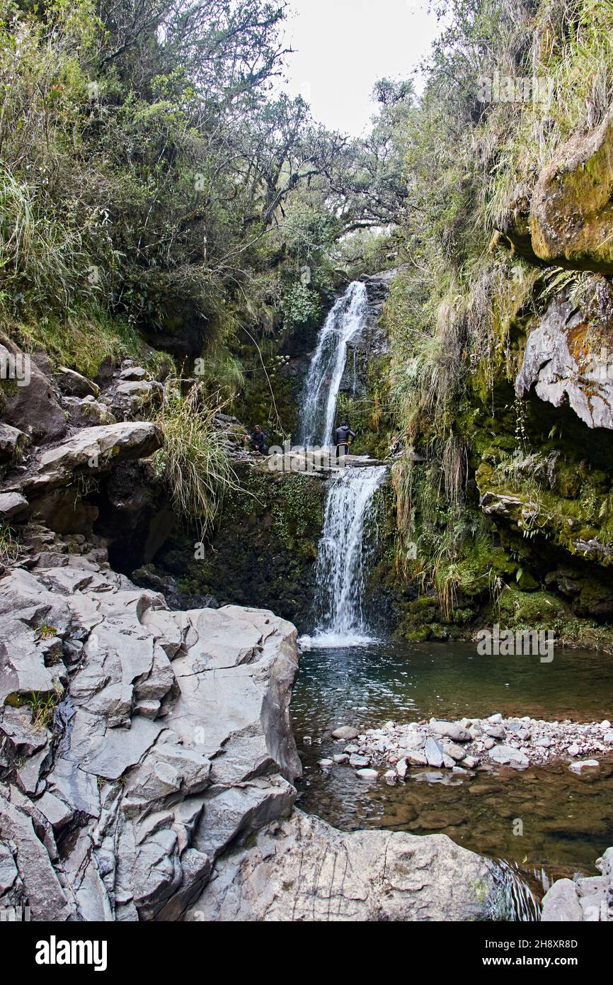 river landscape with waterfalls in cold weather, Ecuador Stock Photo ...