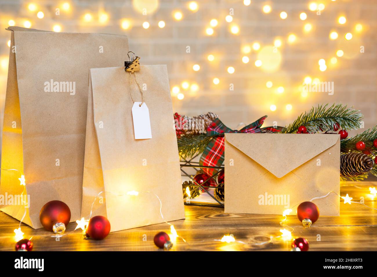 Christmas decor of food delivery service disposable kraft paper package ...