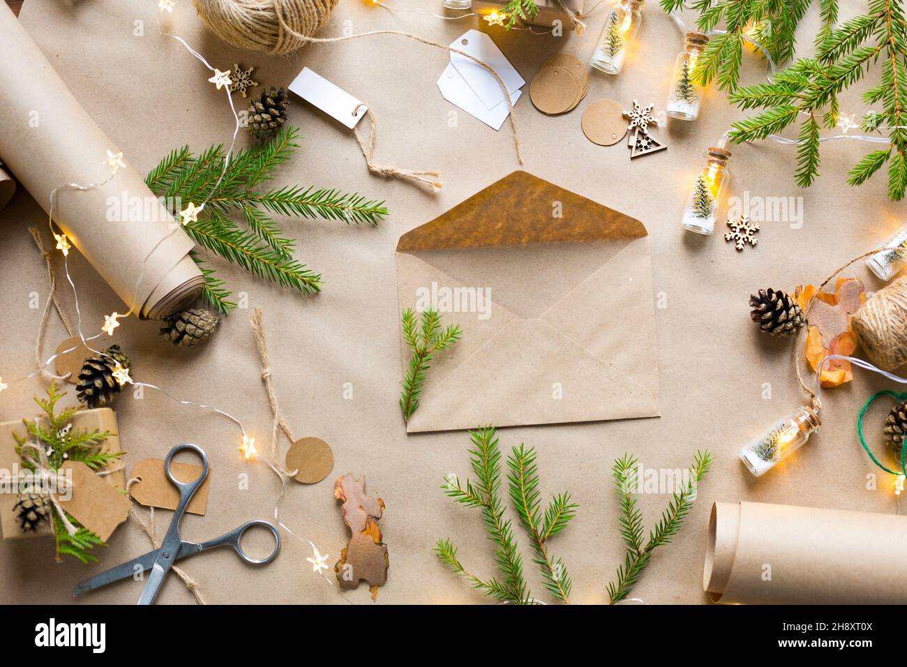 Envelope with congratulations for Christmas and new year in eco ...