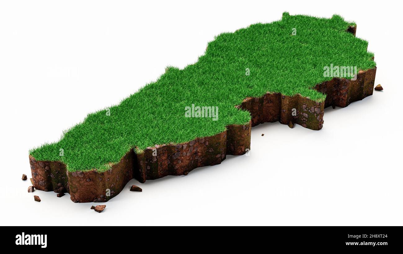 3d render of a map of Lebanon with grass texture on a white background ...