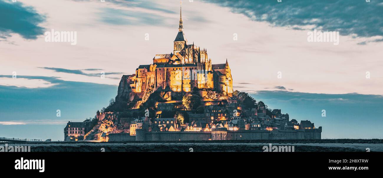 tidelands with Mont Saint-Michel, English Channel, Way of St. James ...