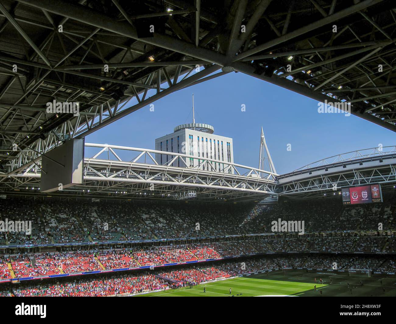 The Millenium Stadium with it's roof open in Cardiff, Wales Stock Photo ...