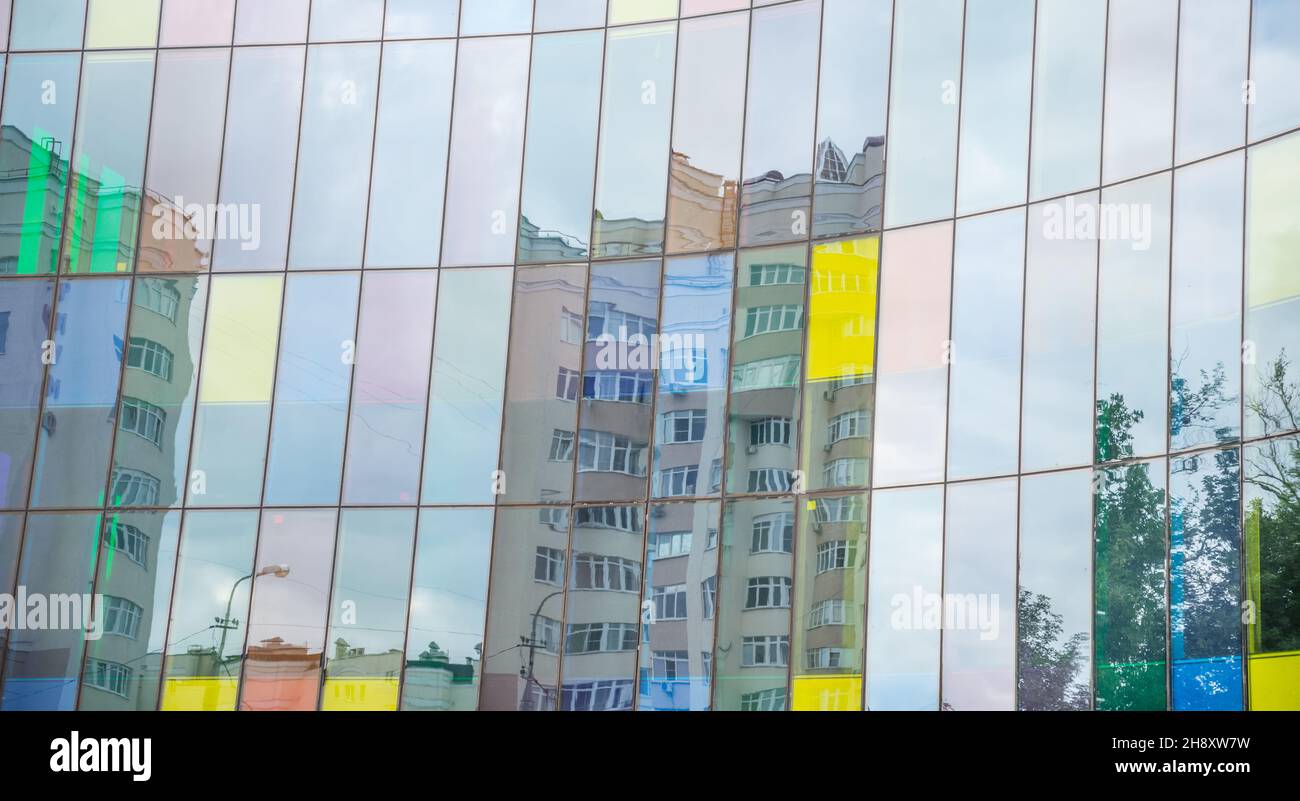 window reflections at the glass facade of an office building Stock ...