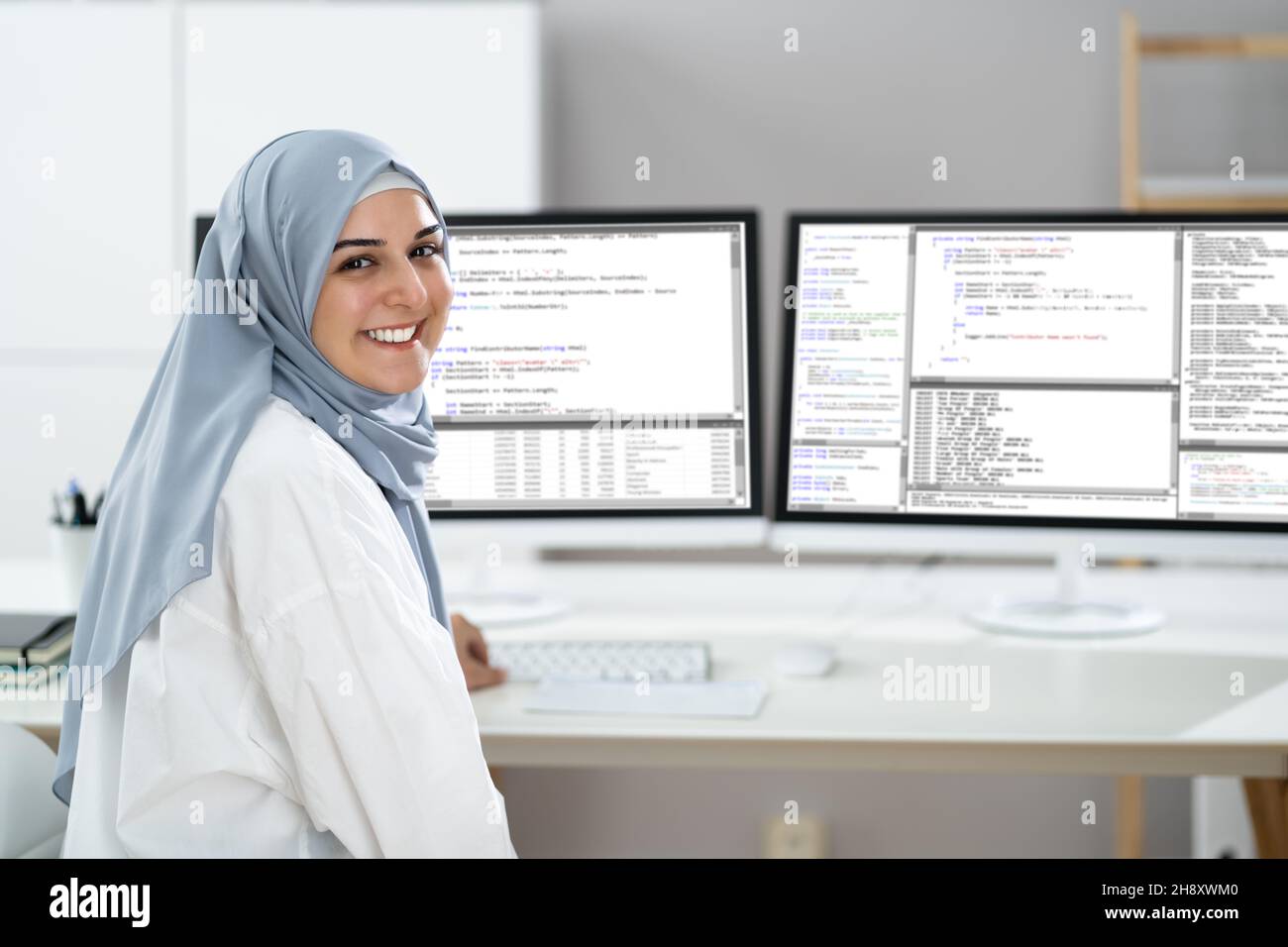 Programmer Woman Wearing Hijab Working. Coding Business Software Stock ...