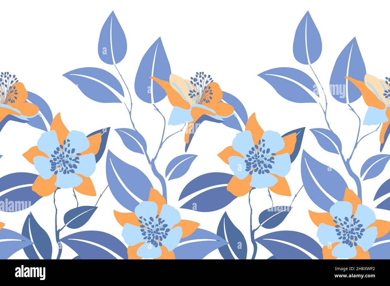 Vector floral seamless pattern, border. Horizontal panoramic design ...