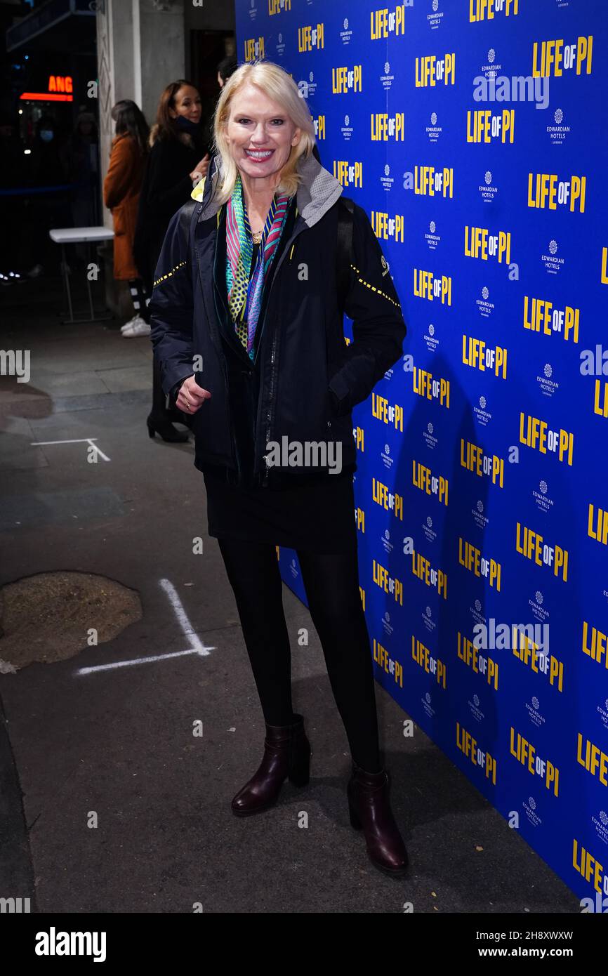 Anneka Rice arrives for the opening night of The Life of Pi at Wyndham ...