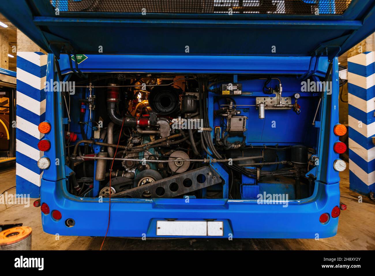 Opened bus diesel engine system for repairing in service center Stock ...