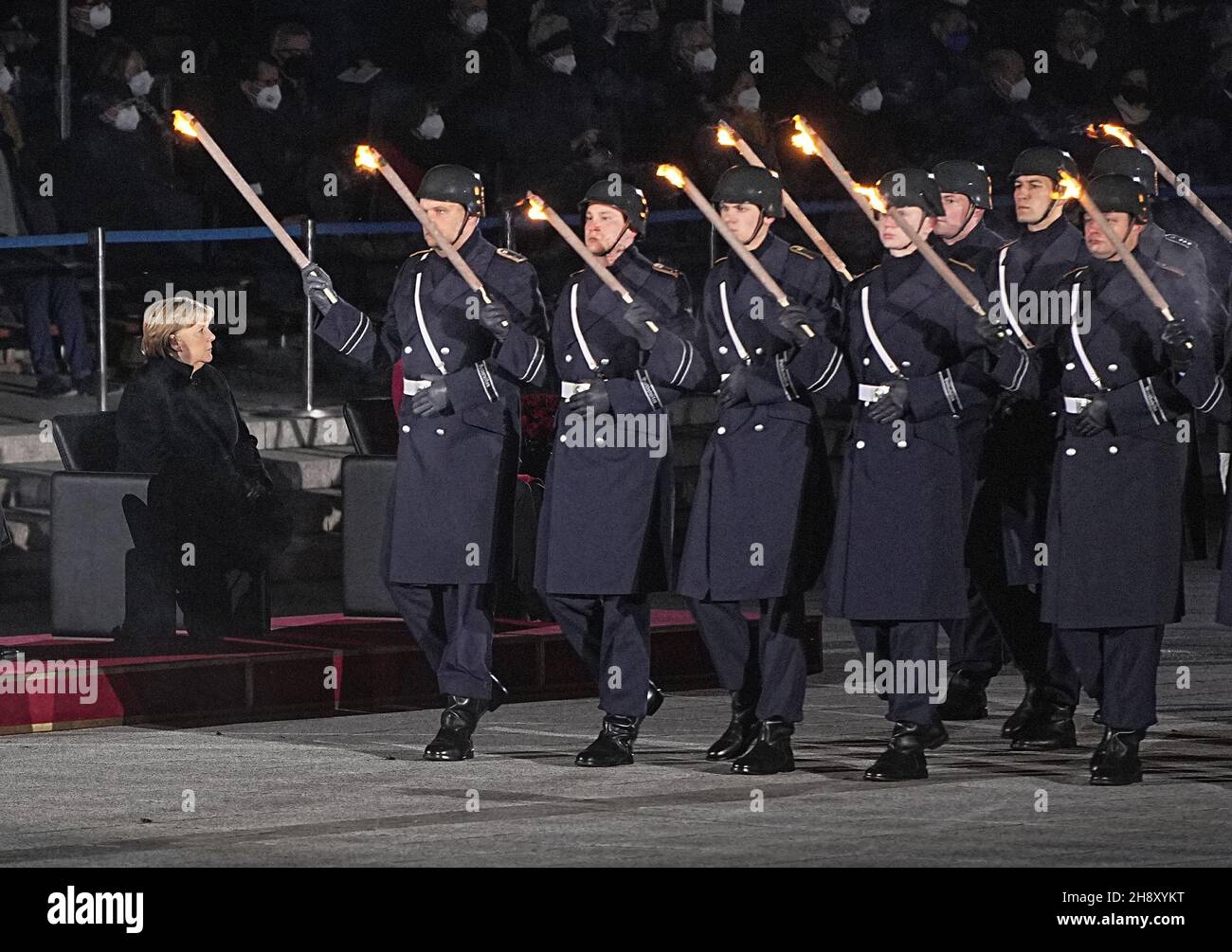 Berlin, Germany. 02nd Dec, 2021. Chancellor Angela Merkel (CDU) accepts ...