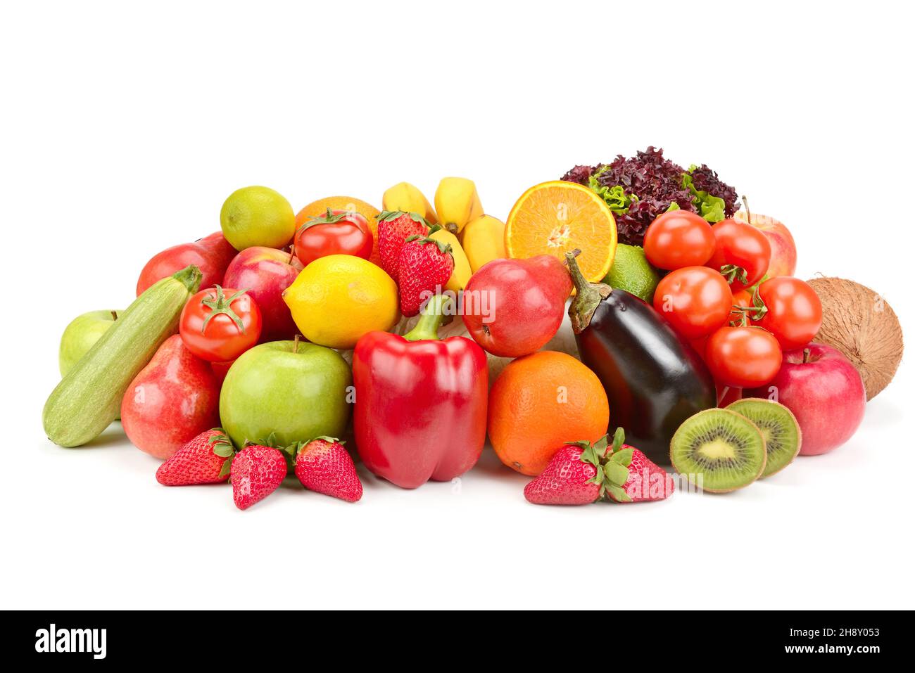 Assortment of fruits and vegetables isolated on white background Stock ...