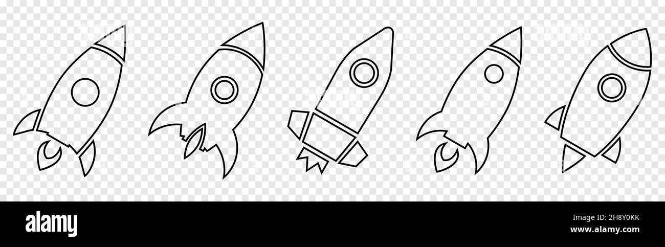 Rocket vector icon set. Line art style. Vector illustration isolated on ...