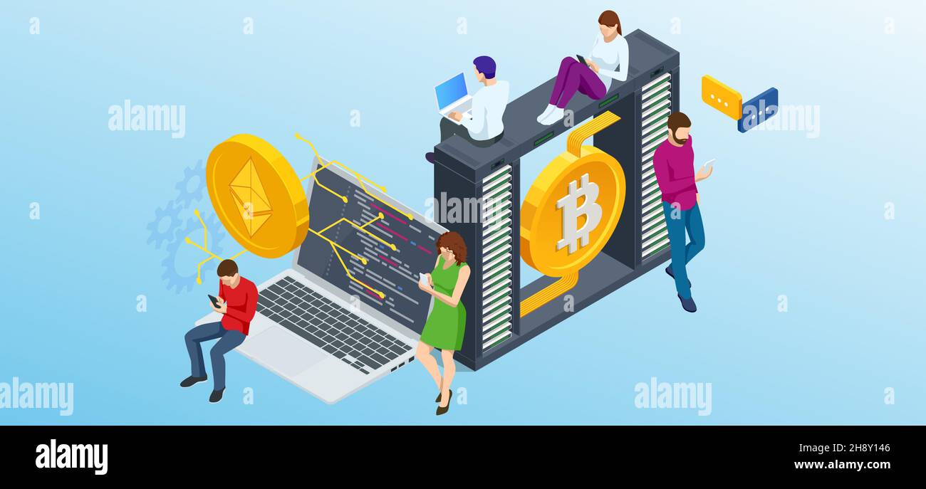 Isometric Cryptomining farm concept. Cryptocurrency Mining Equipment ...