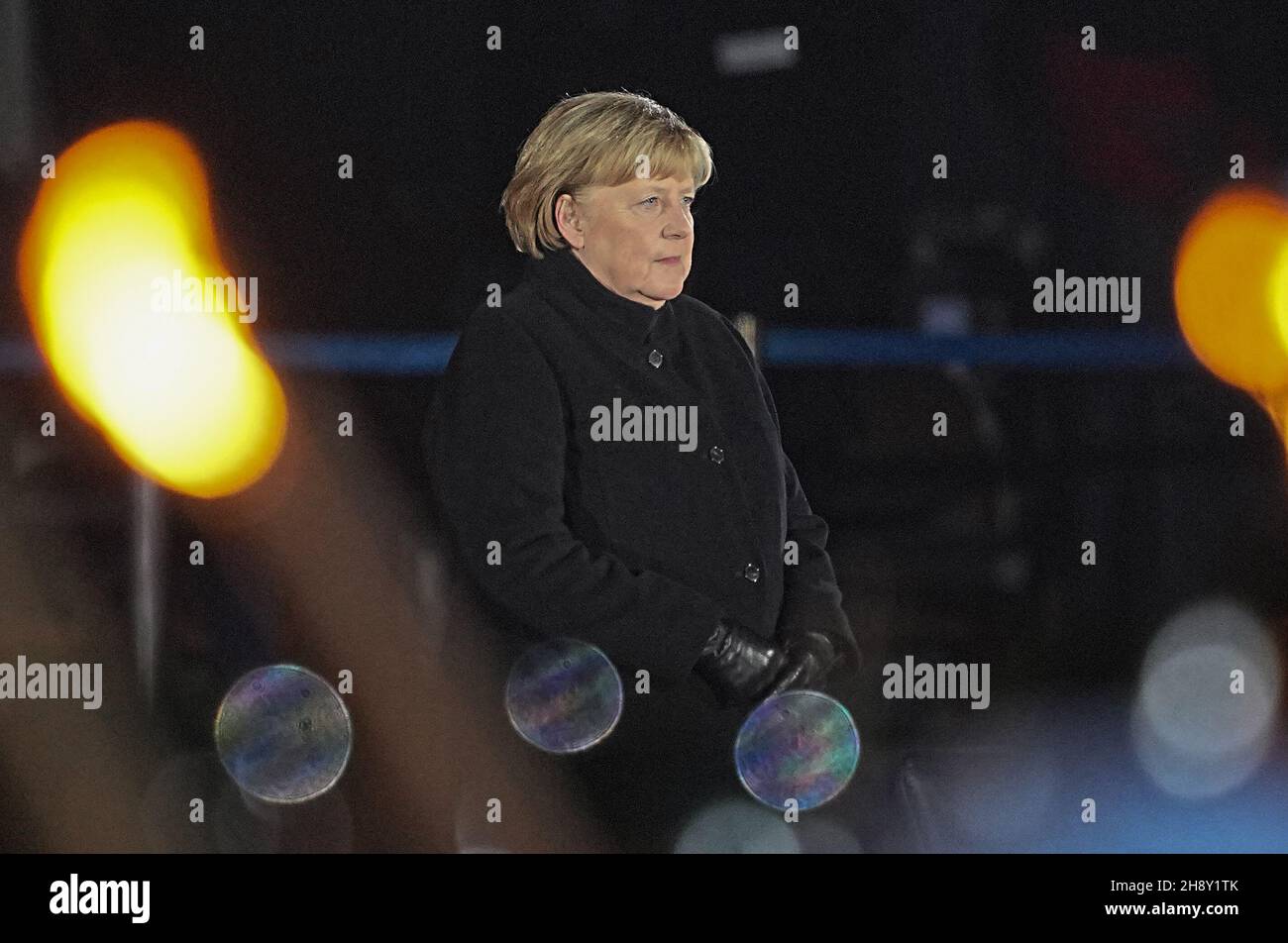Berlin, Germany. 02nd Dec, 2021. Chancellor Angela Merkel (CDU) stands ...