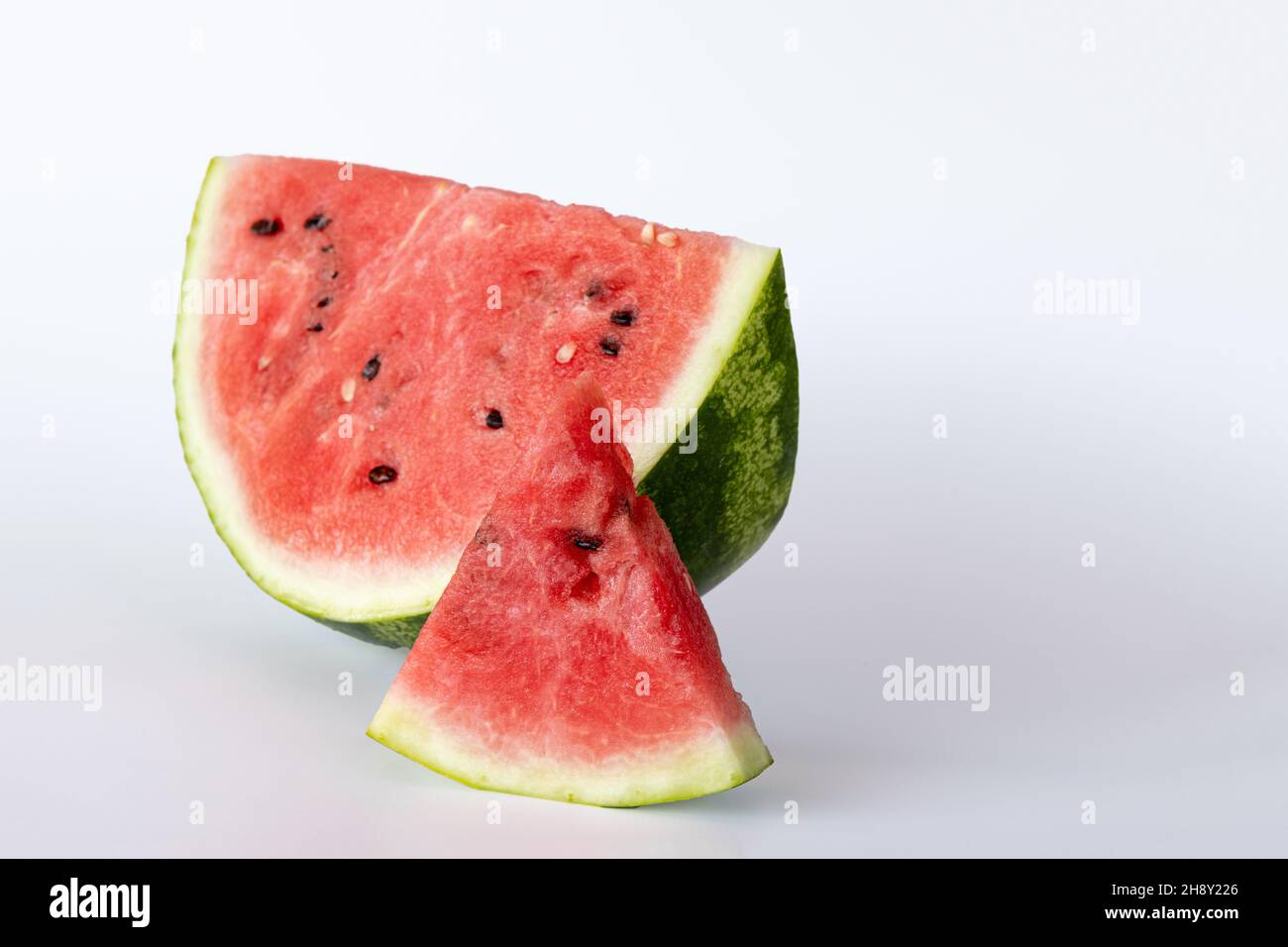 fresh red watermelon slice or piece and half isolated on white ...