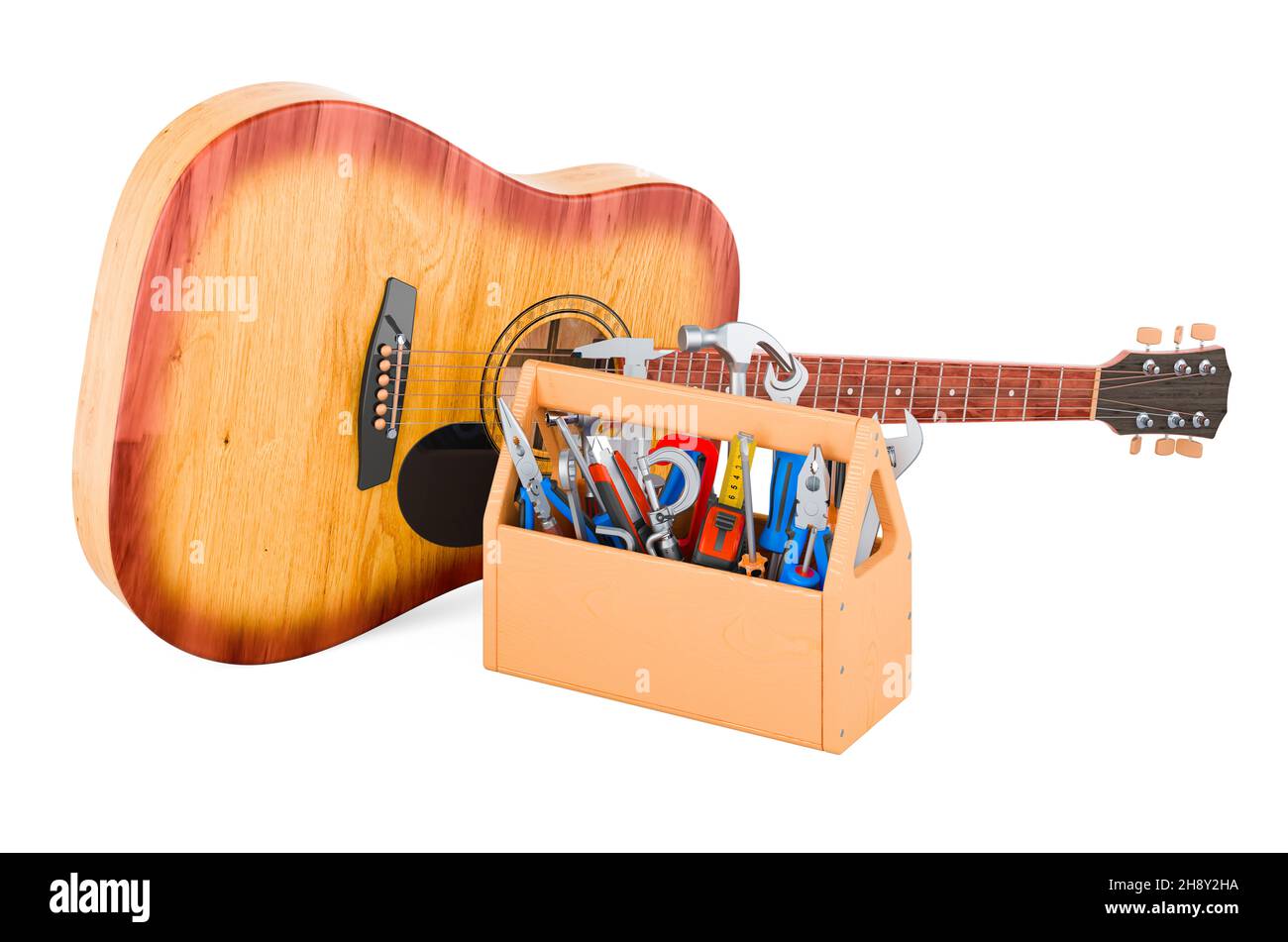 Classical guitar with toolbox. Service and repair of wooden guitar, 3D ...