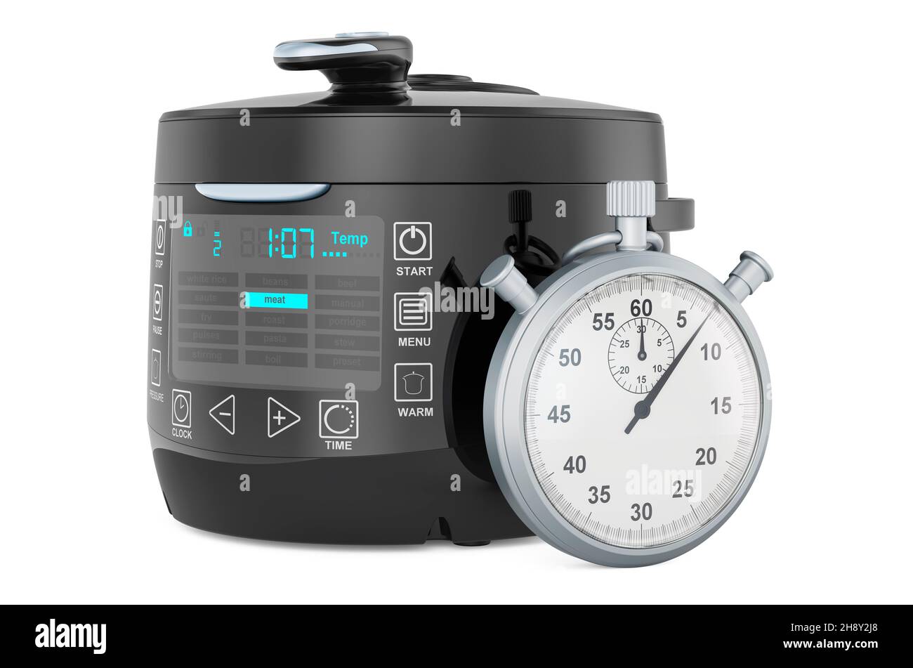 Stopwatch with automatic multicooker, 3D rendering isolated on white ...