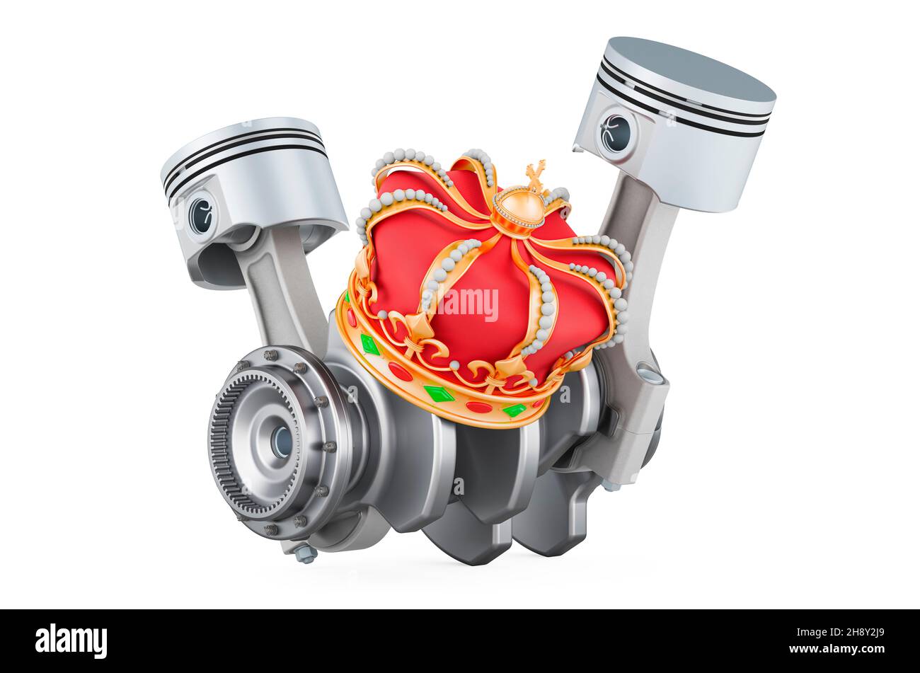 Engine pistons with golden crown, 3D rendering isolated on white ...