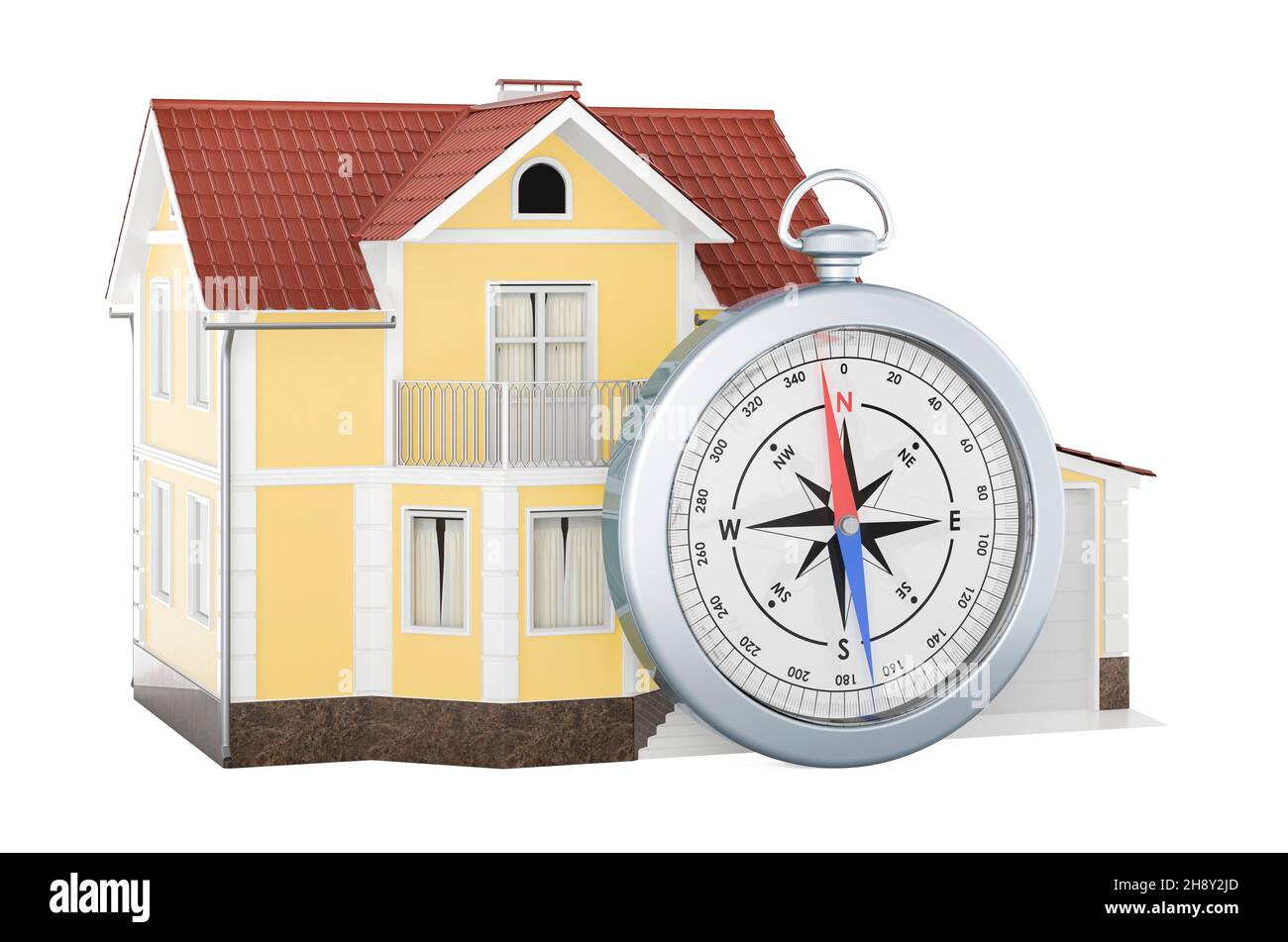 Home with compass, 3D rendering isolated on white background Stock ...