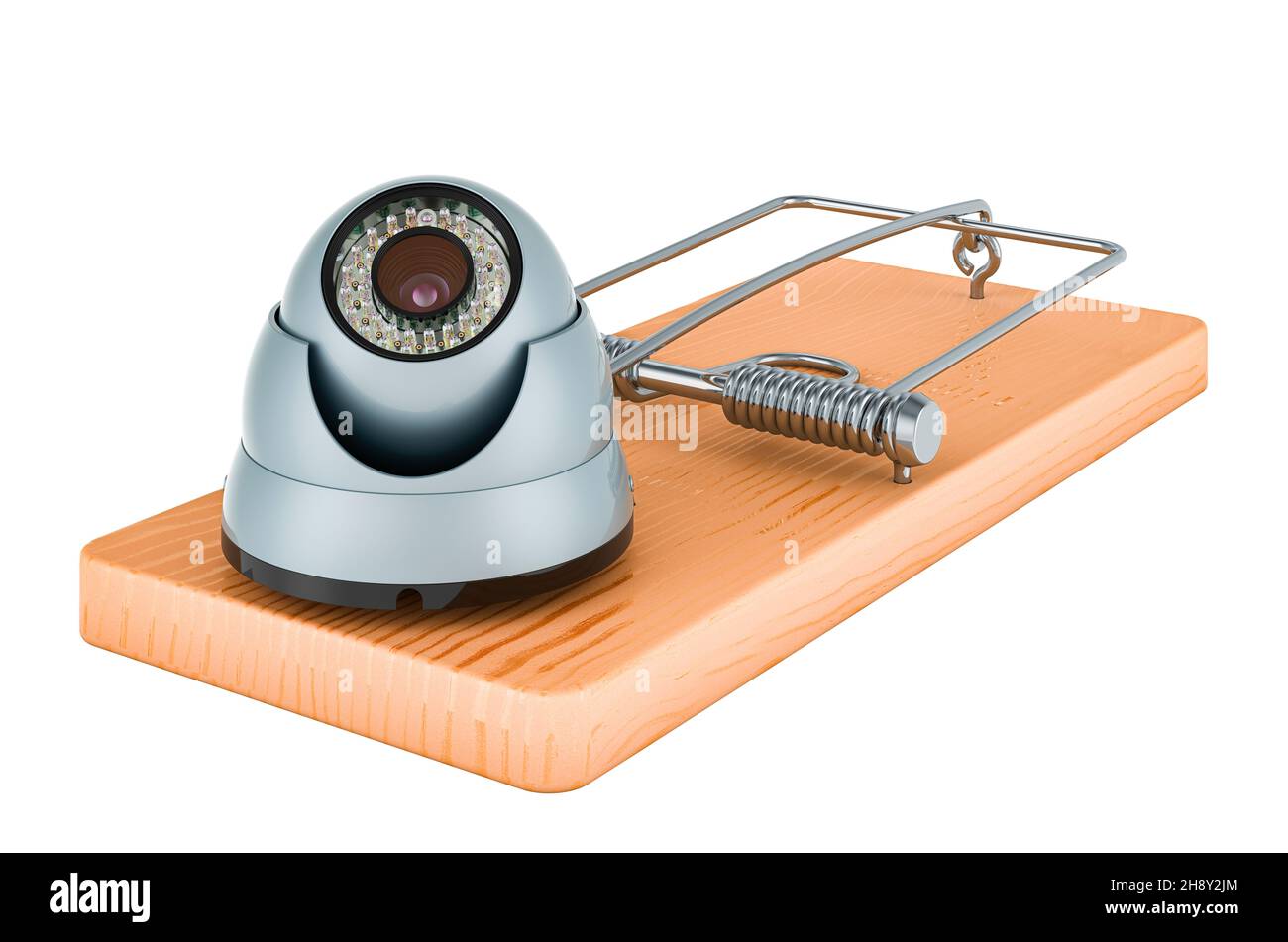 Dome security camera inside mousetrap, 3D rendering isolated on white ...