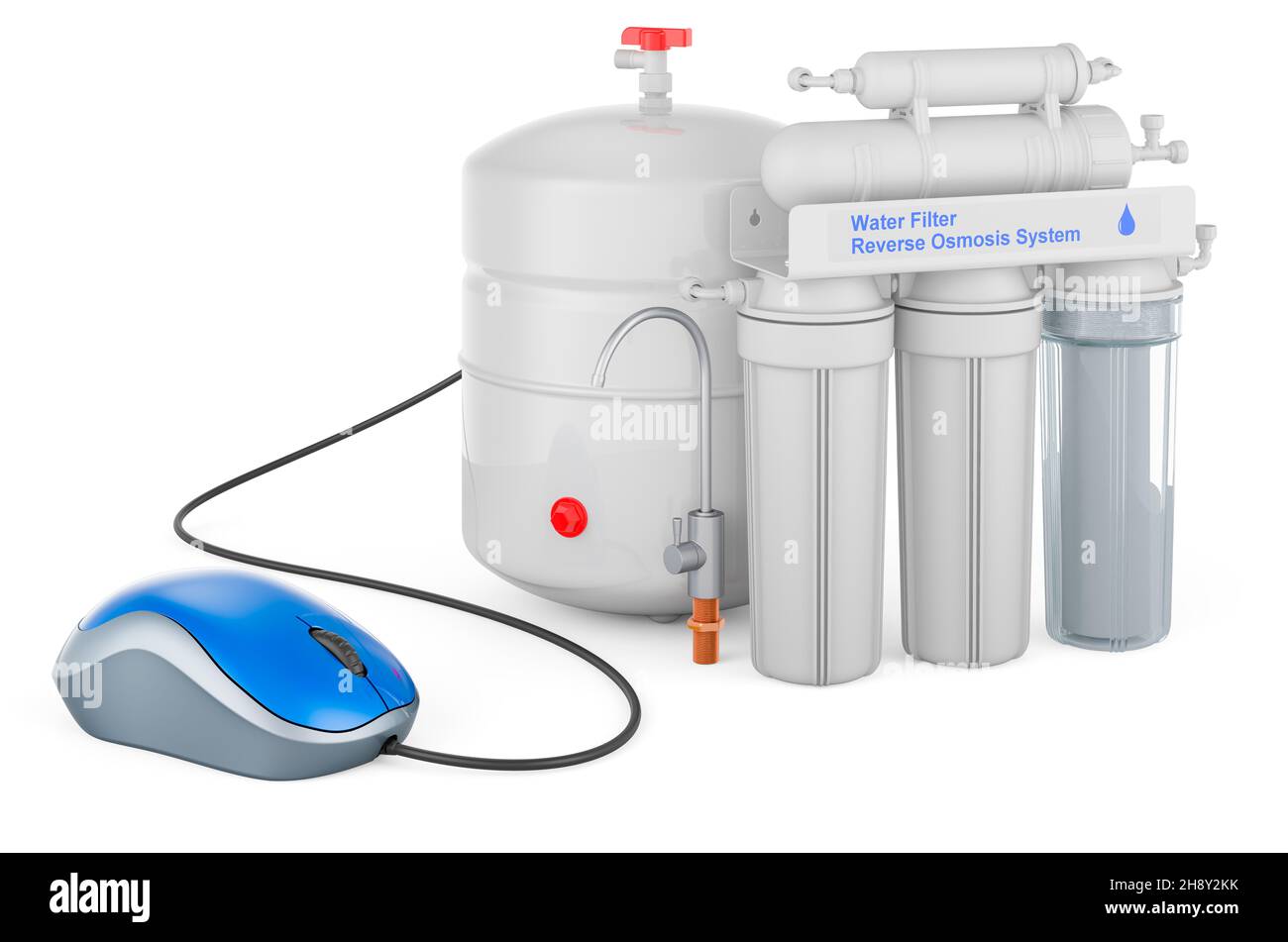 Reverse osmosis system with computer mouse. 3D rendering isolated on ...