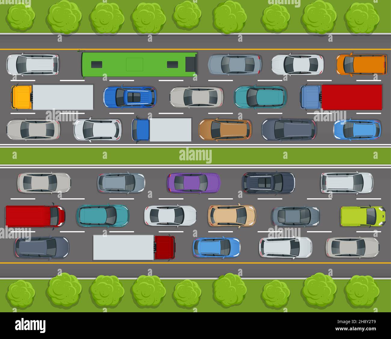 Superhighway top view. Map of cars traffic jam and urban transport ...
