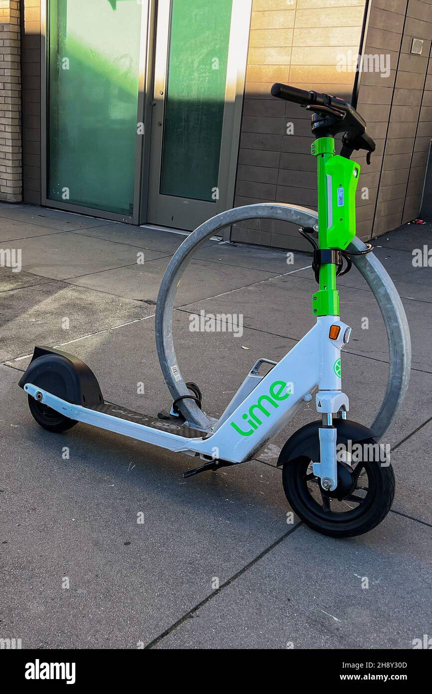 San Francisco, United States. 22nd Nov, 2021. A Lime scooter is parked ...