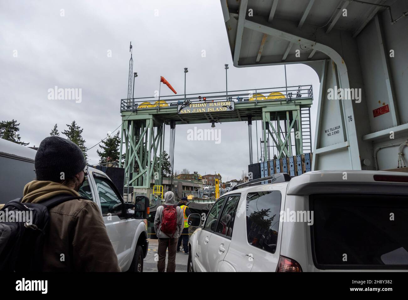 Friday Harbor, WA USA - circa November 2021: View of people and cars ...