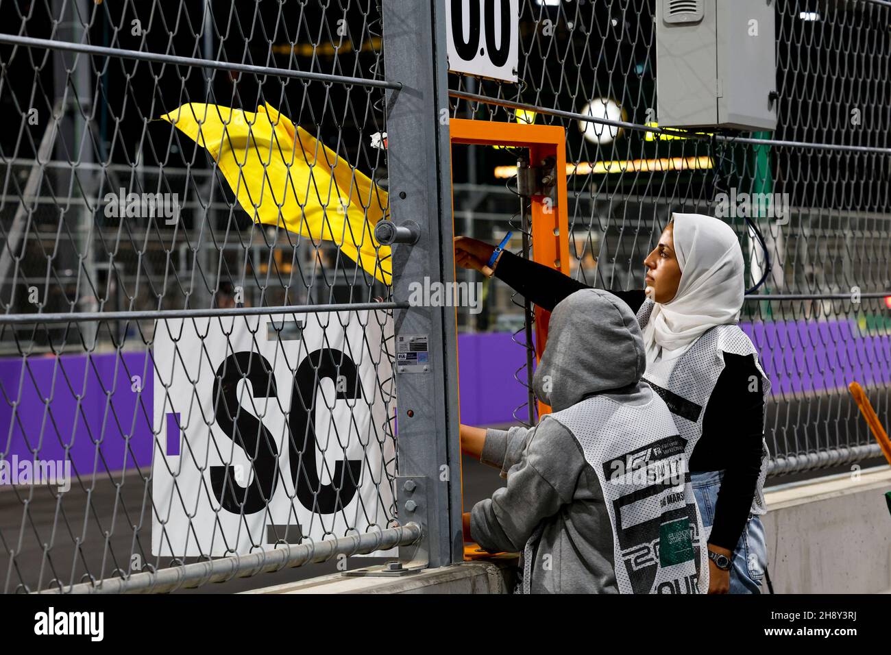 Jeddah, Saudi Arabia. 2nd Dec, 2021. Yellow flag and SC board, F1 Grand ...