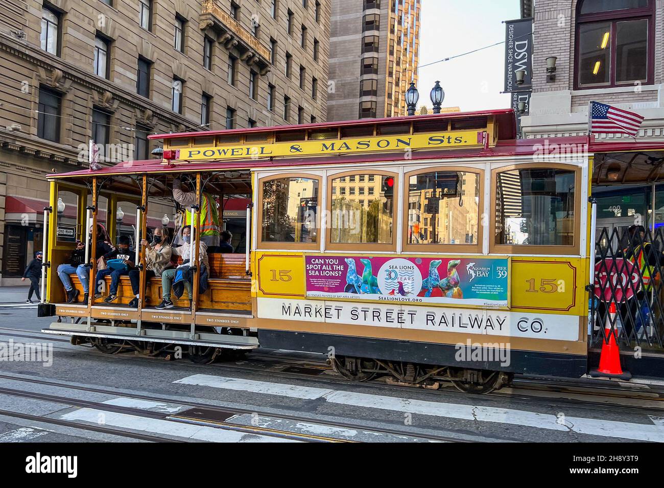 A cable car runs along a street in San Francisco on Nov. 22, 2021. The ...
