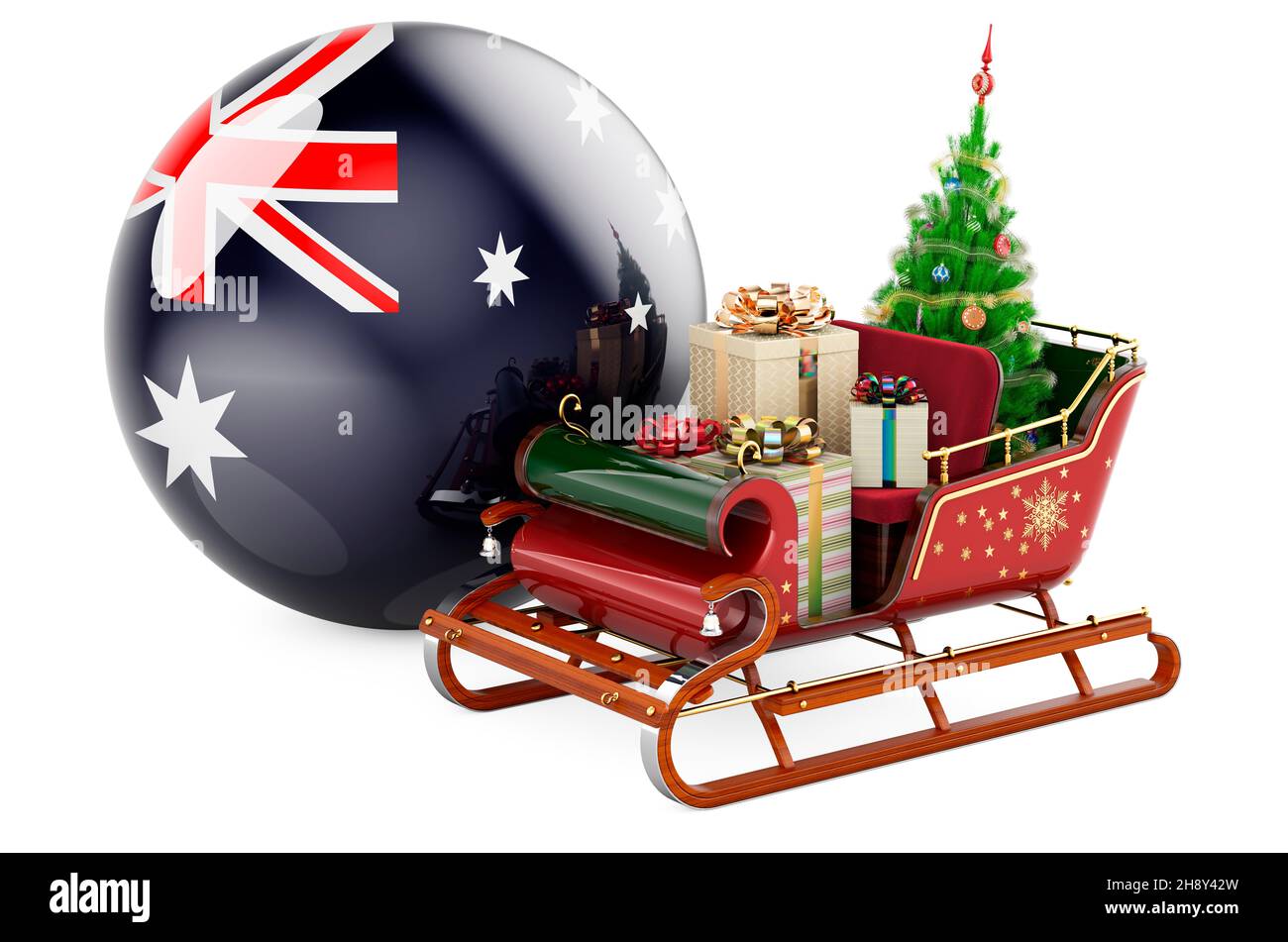 Christmas in Australia, concept. Christmas Santa sleigh full of gifts ...