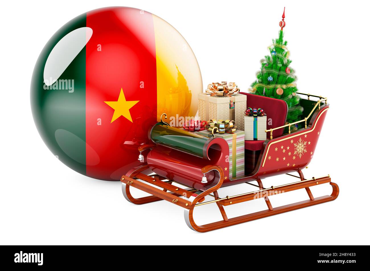 Christmas in Cameroon, concept. Christmas Santa sleigh full of gifts ...