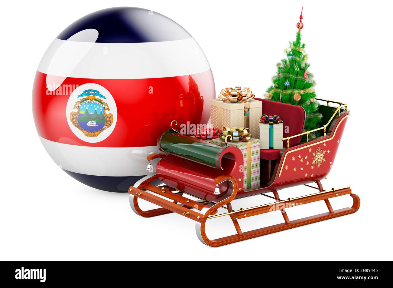 Christmas in Costa Rica, concept. Christmas Santa sleigh full of gifts ...