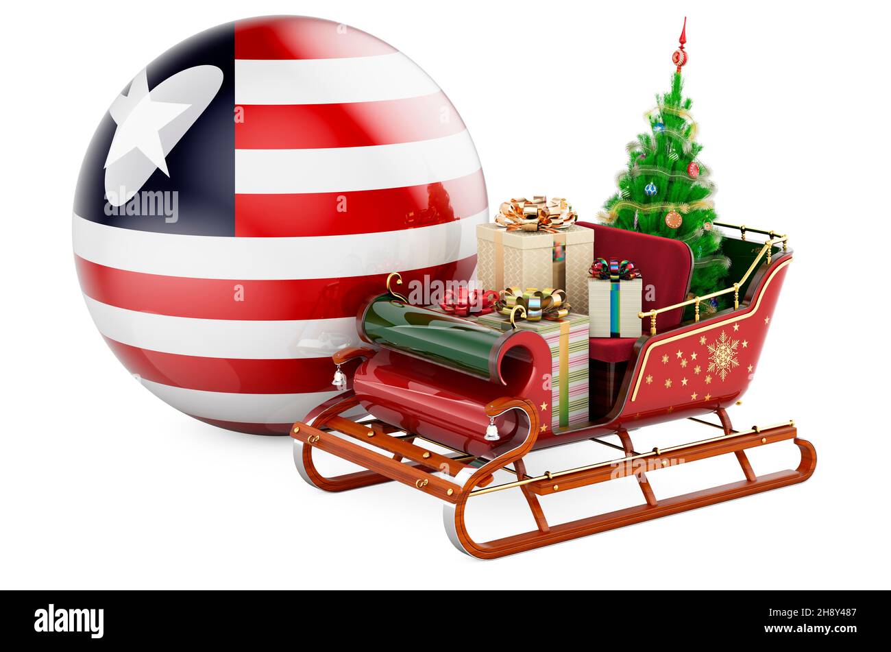 Christmas in Liberia, concept. Christmas Santa sleigh full of gifts ...