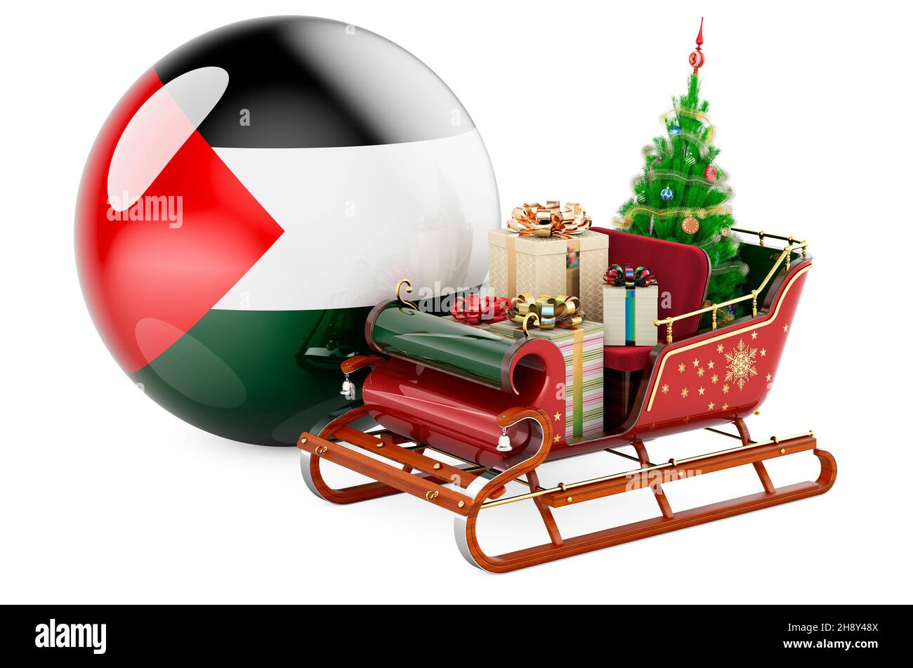 Christmas in Palestine, concept. Christmas Santa sleigh full of gifts ...
