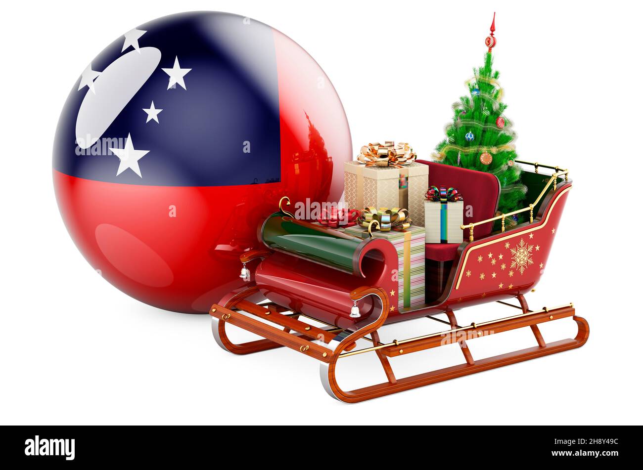 Christmas in Samoa, concept. Christmas Santa sleigh full of gifts with ...
