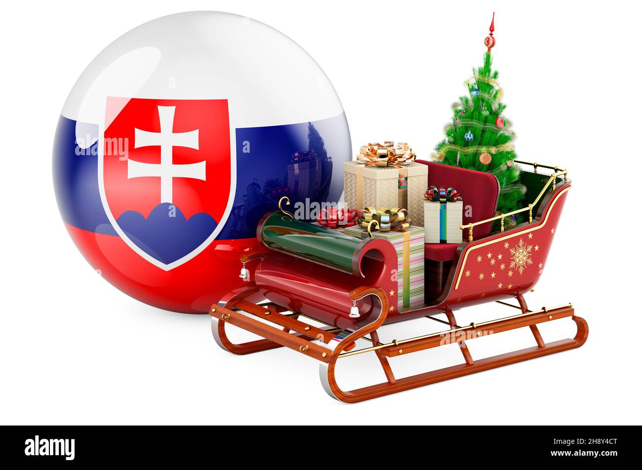 Christmas in Slovakia, concept. Christmas Santa sleigh full of gifts ...