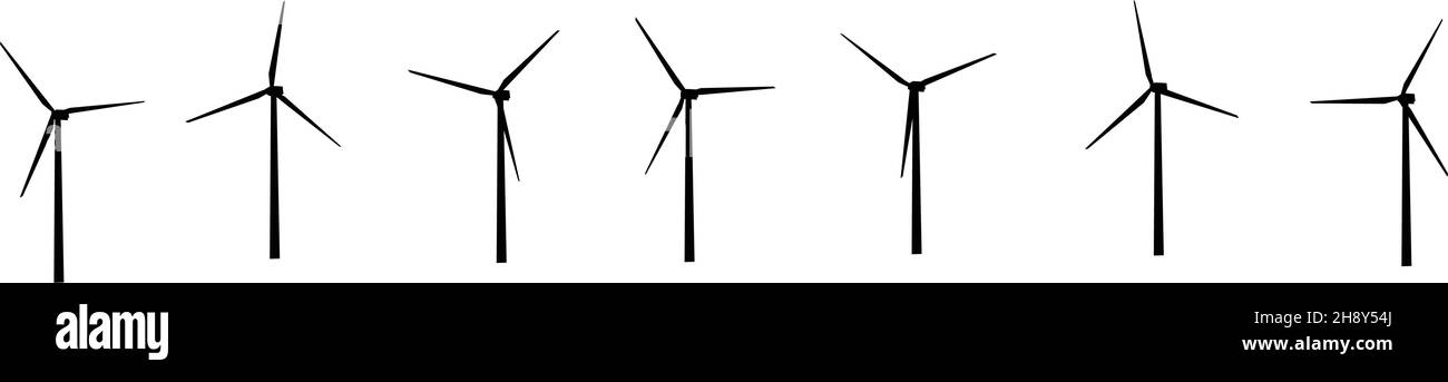 Vector Silhouettes of Wind Turbines cut-out on white Stock Vector Image ...