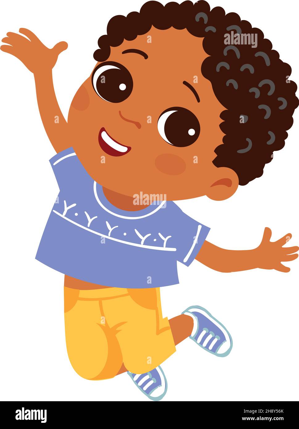 Joyful boy jumping. Excited happy kid. Cute cartoon character Stock ...
