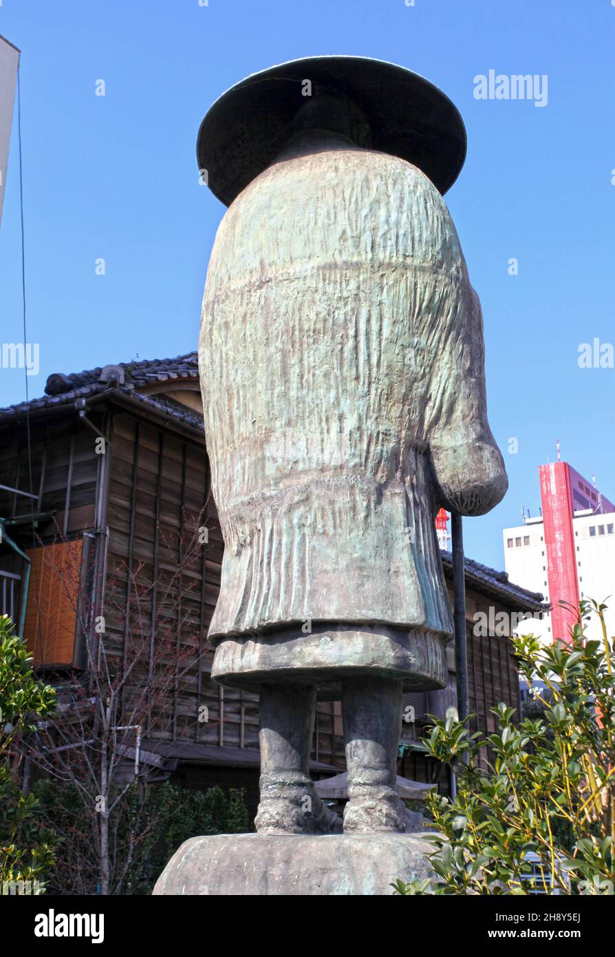 Statue of St. Shinran, founder of the Jodo Shinshu Buddhist Sect at the ...