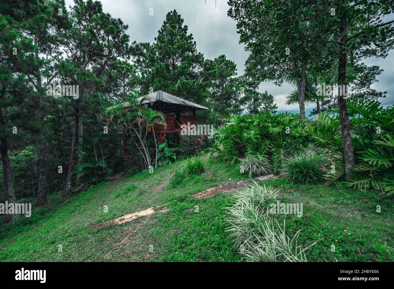 Overnight camp, recreation center in mountains Stock Photo - Alamy