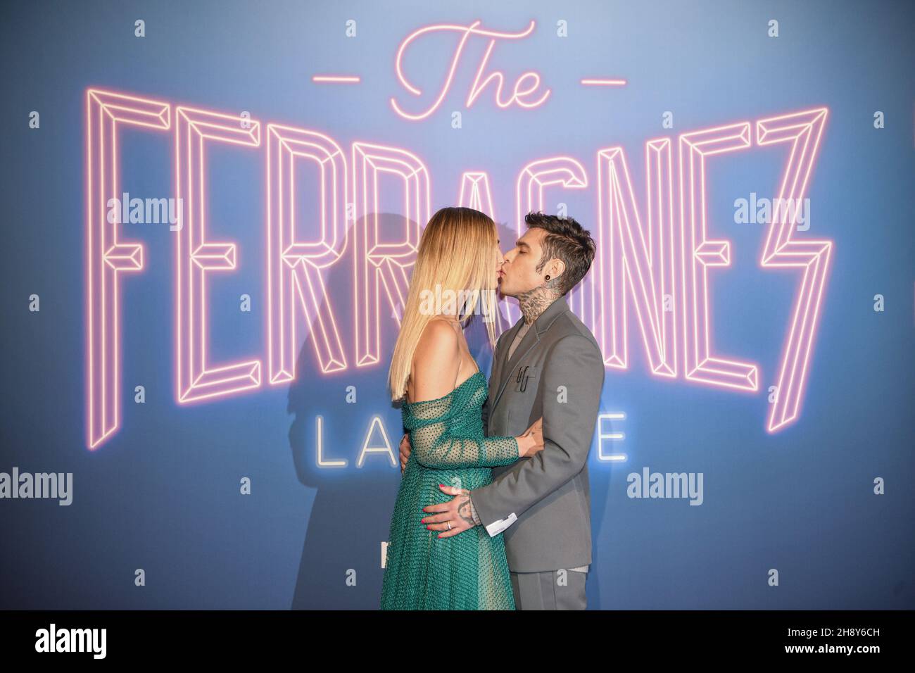 Milan, Italy, December 2, 2021, Chiara Ferragni and Fedez pose during ...