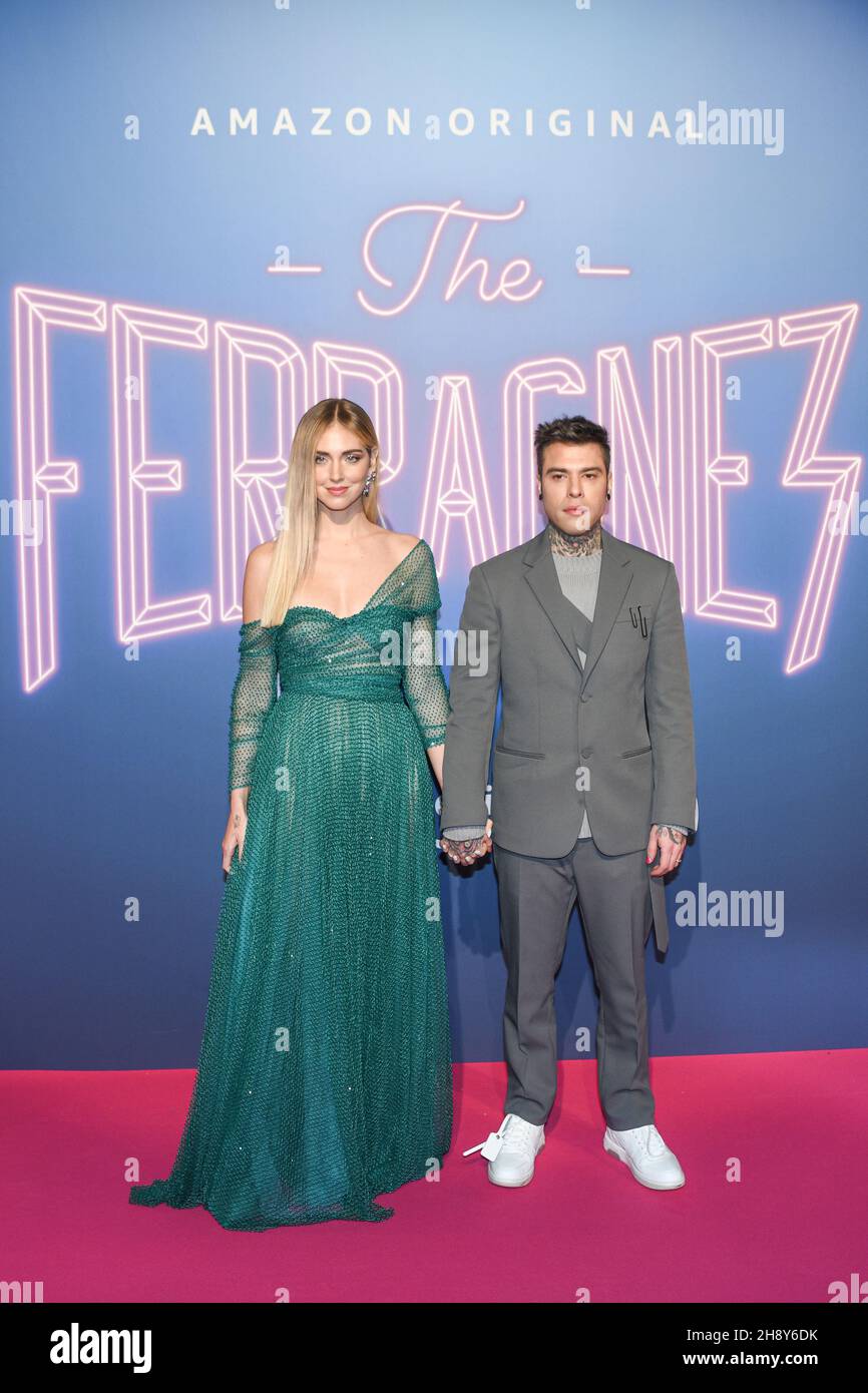 Milan, Italy, December 2, 2021, Chiara Ferragni and Fedez pose during ...