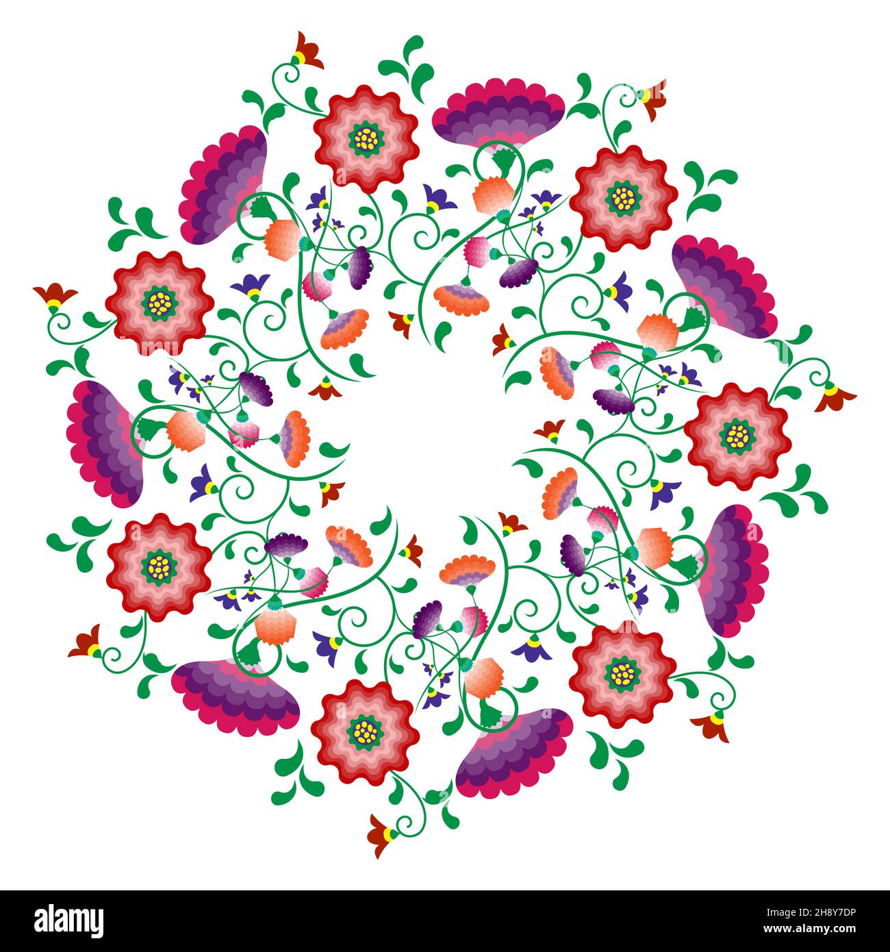 Embroidery mandala flowers folk pattern with Polish and Mexican ...