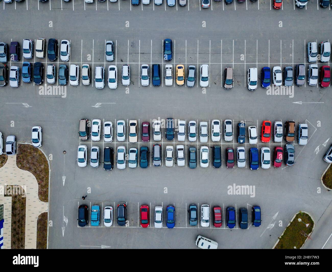 Car parking lot, directly above aerial view. Top view Stock Photo - Alamy