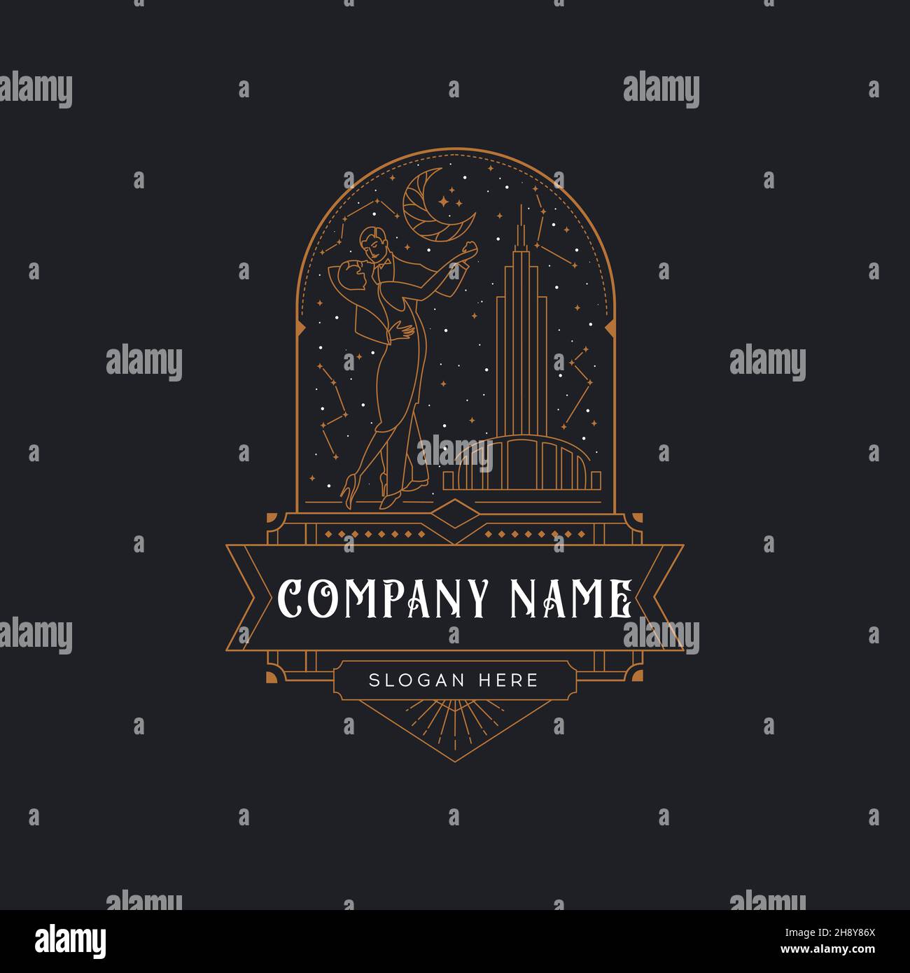 Art Deco Antique Gold Couple dancing Logo.Mono line monogram logo ...