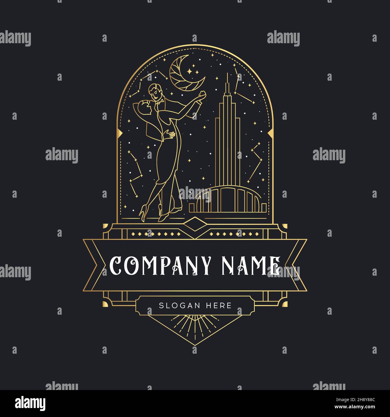 Art Deco Antique Gold Couple dancing Logo.Mono line monogram logo ...