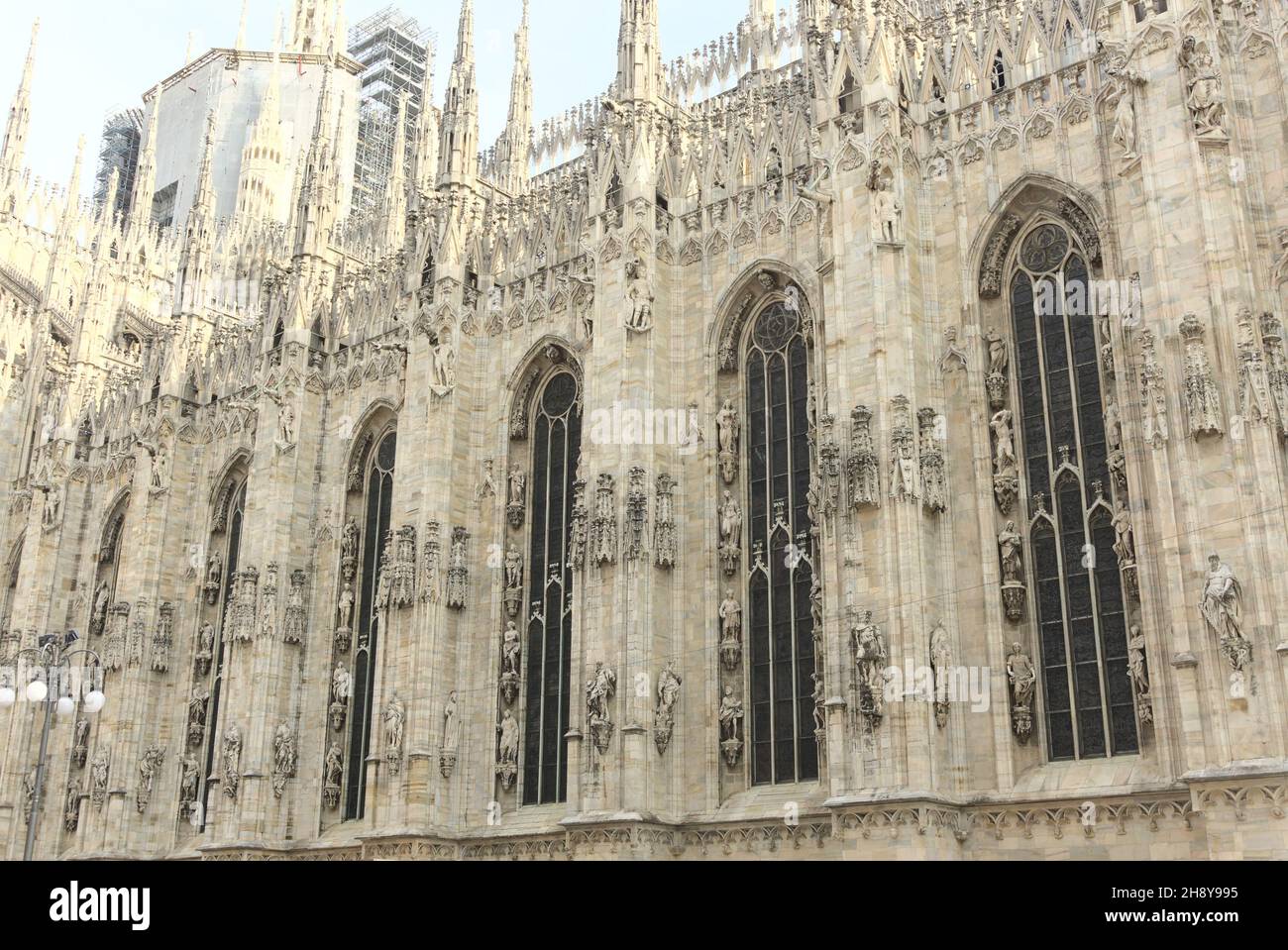 MILAN, ITALY - Sep 02, 2019: A side view of the Milan Cathedral with ...