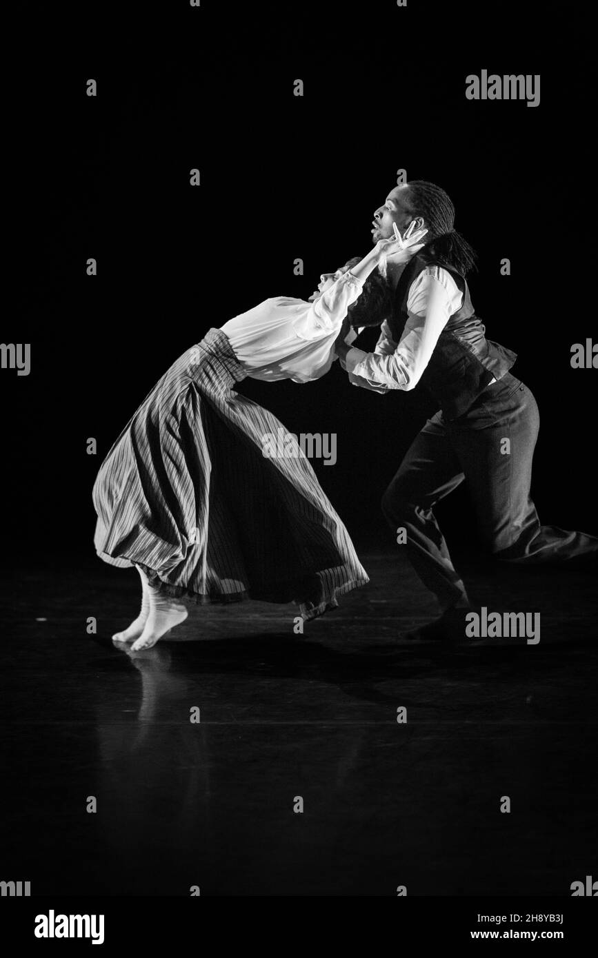 High contrast lighting of dancers on stage during dress rehearsal Stock ...