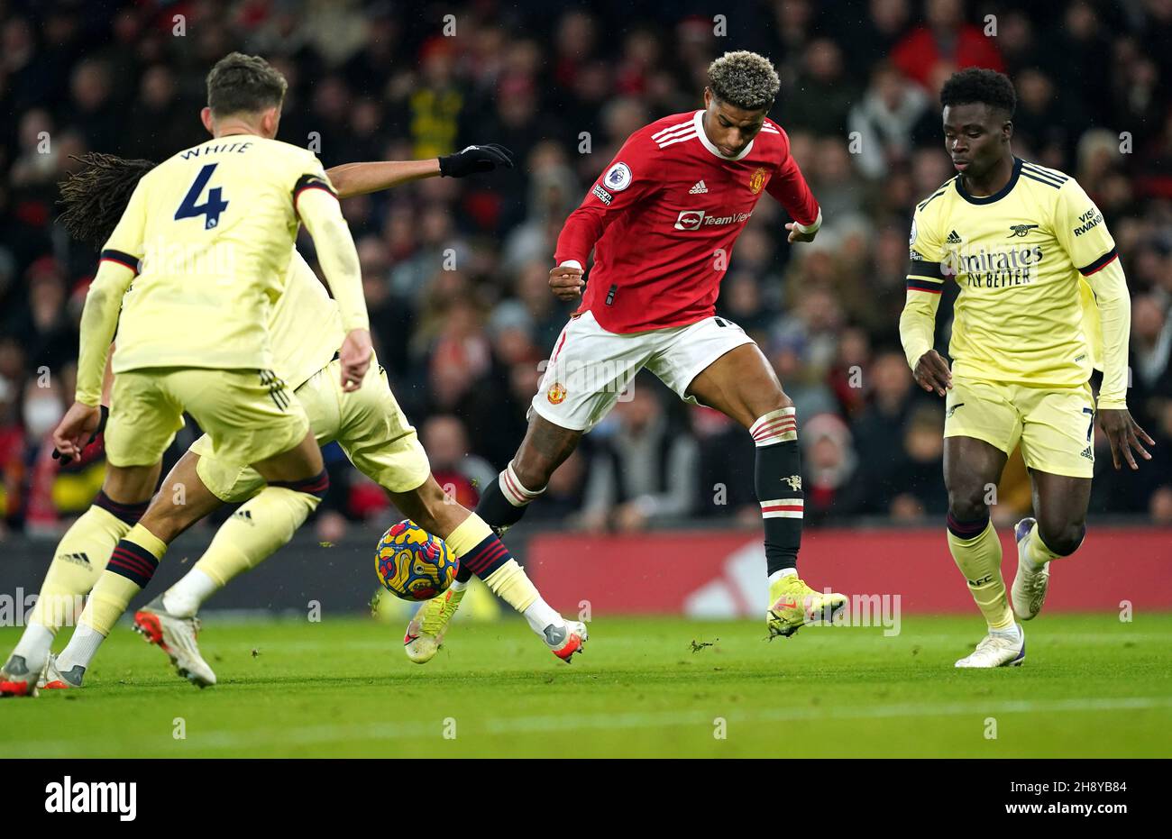Arsenal's Ben White, Mohamed Elneny, Manchester United's Marcus ...