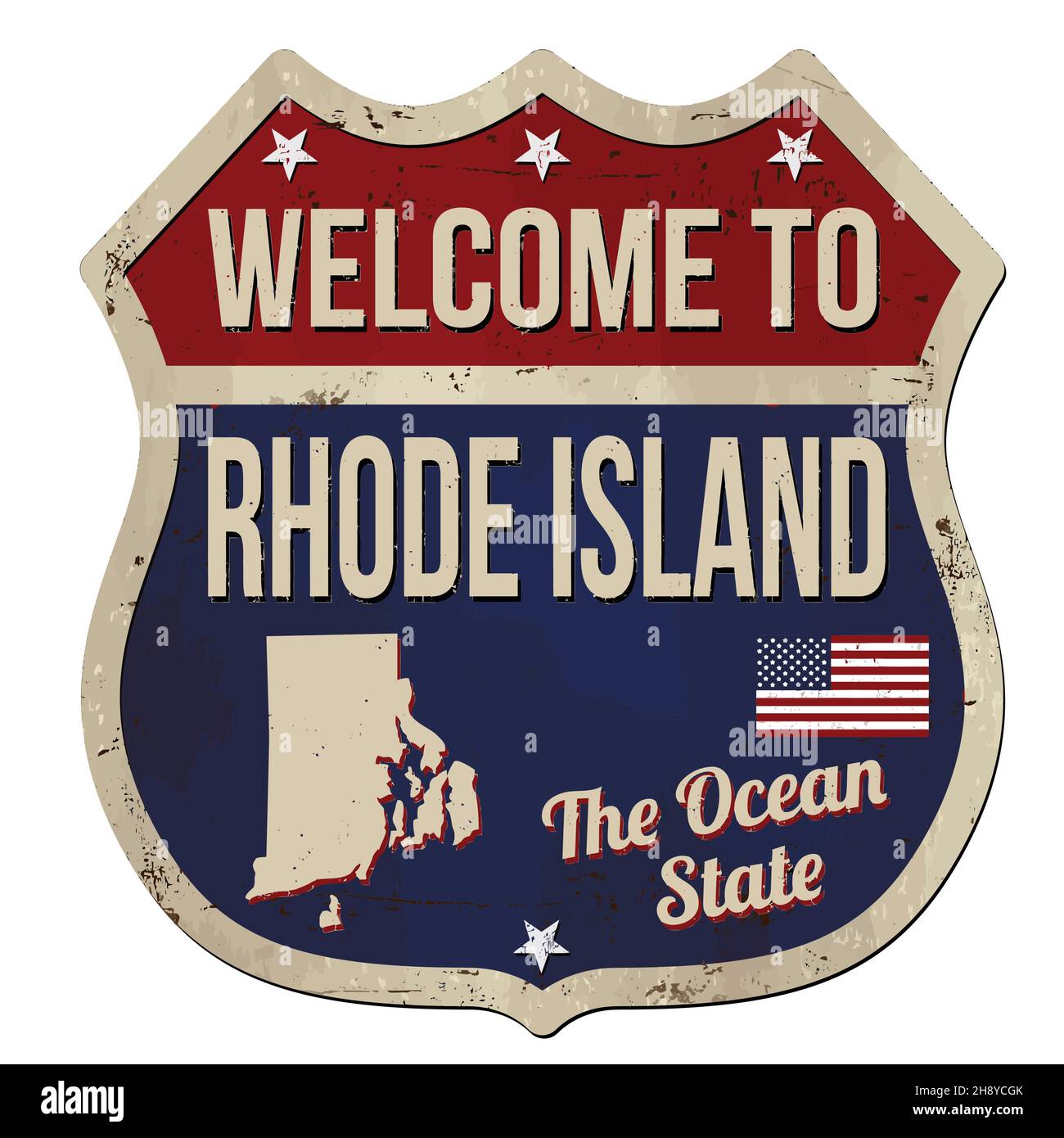 Welcome to Rhode Island vintage rusty metal sign on a white background ...